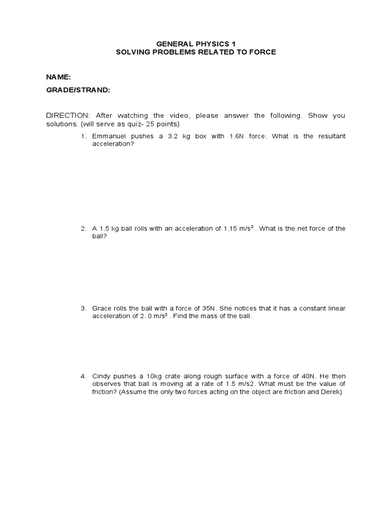 General Physics 1 Force Problems | PDF