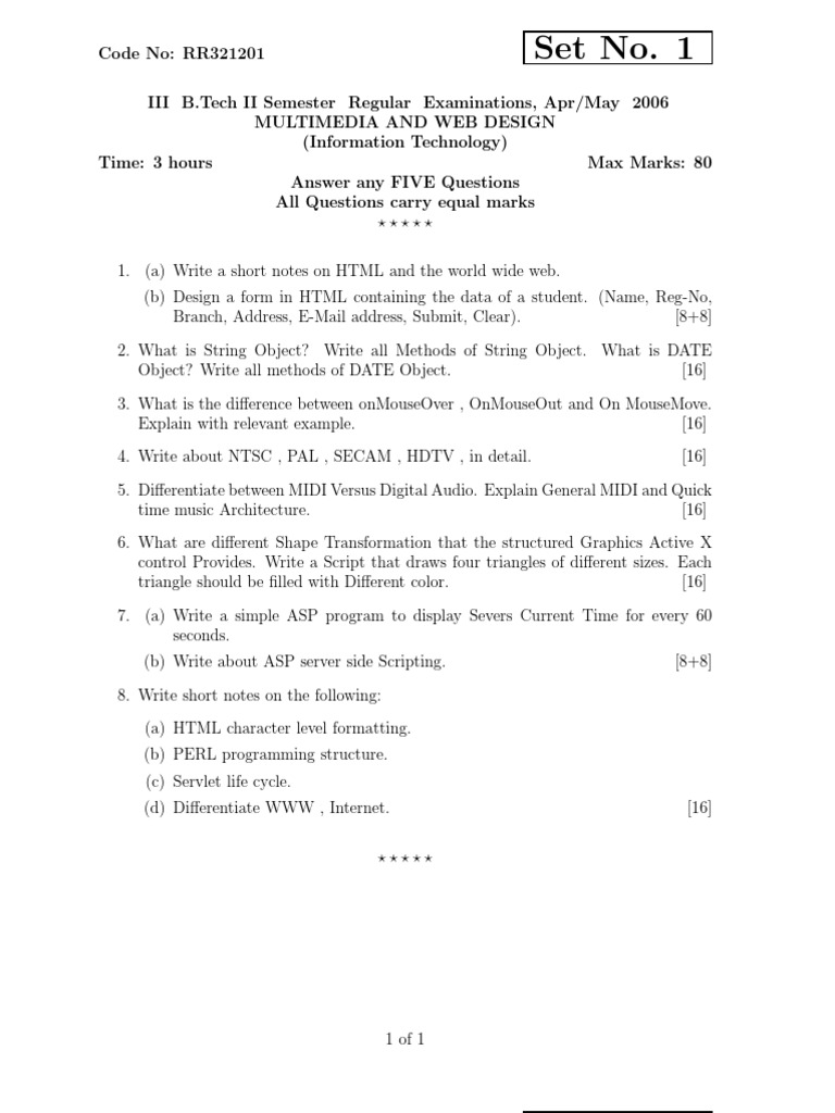 Multimedia and Web Design Exam Questions | PDF | Dynamic Html | Html