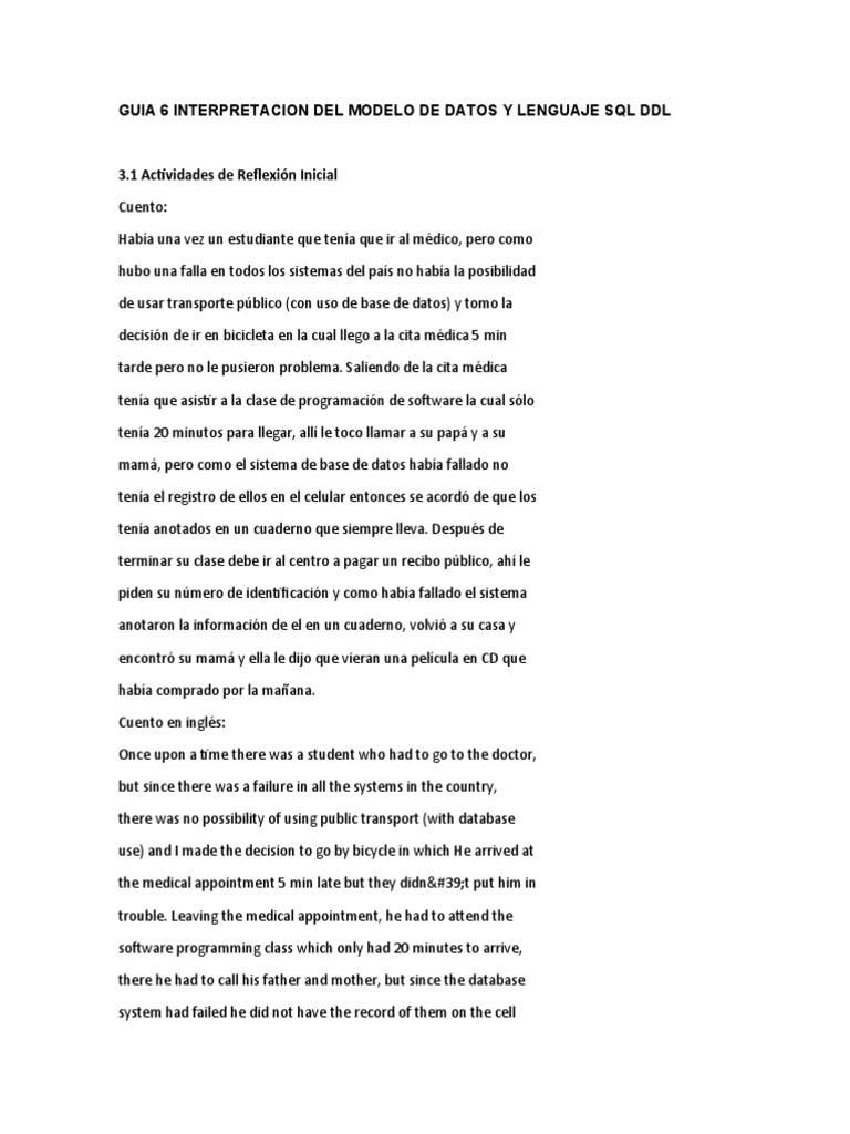 Guia 6 Interpretacion Del Modelo de Datos Y Lenguaje SQL DDL | PDF ...