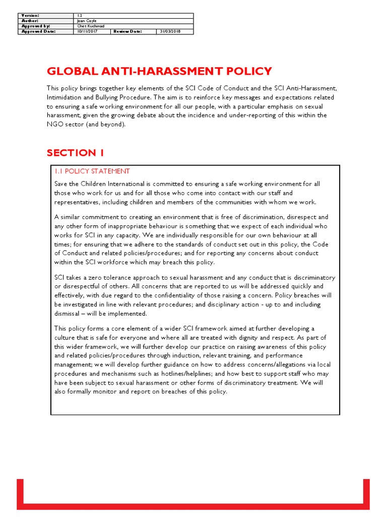 Global Anti-Harassment Policy V2 | PDF | Sexual Harassment | Harassment