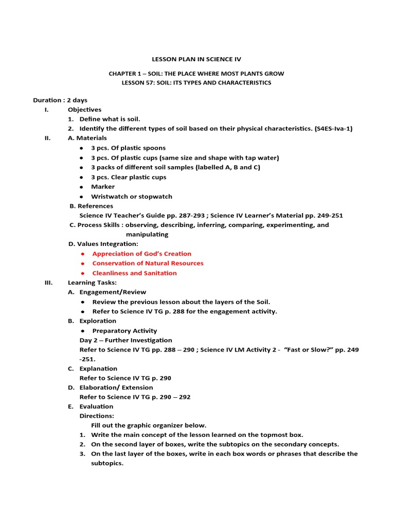 Lesson Plan in Science Iv | PDF | Science | Lesson Plan