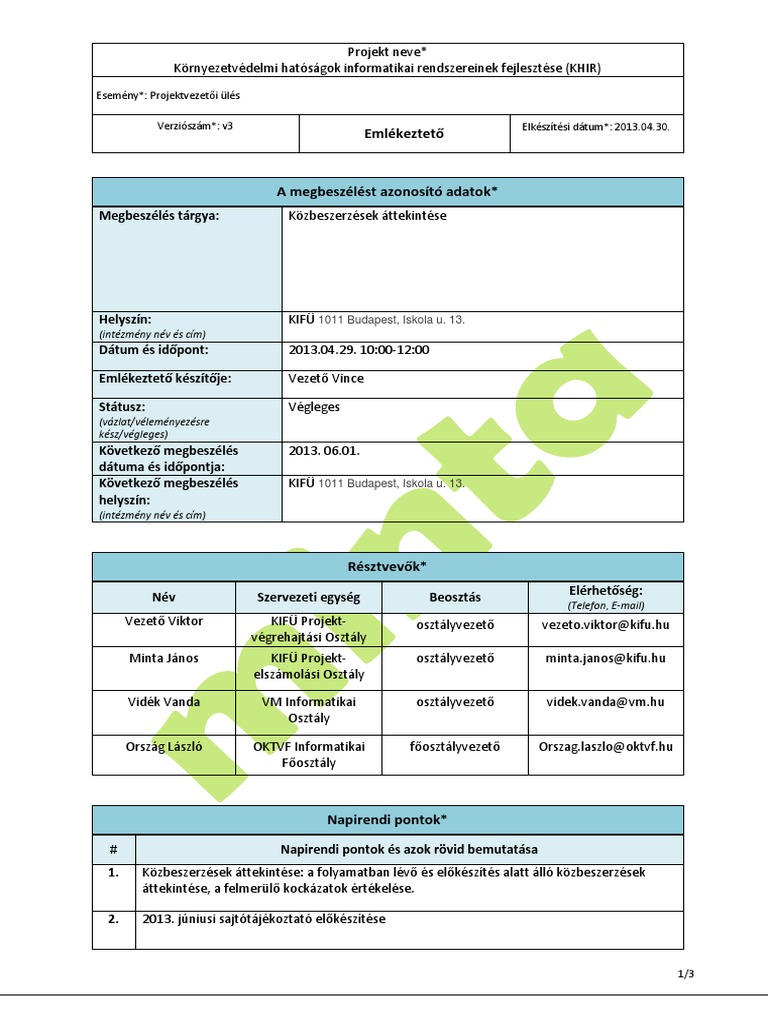08 Emlekezteto Sablon Minta v2.0 | PDF