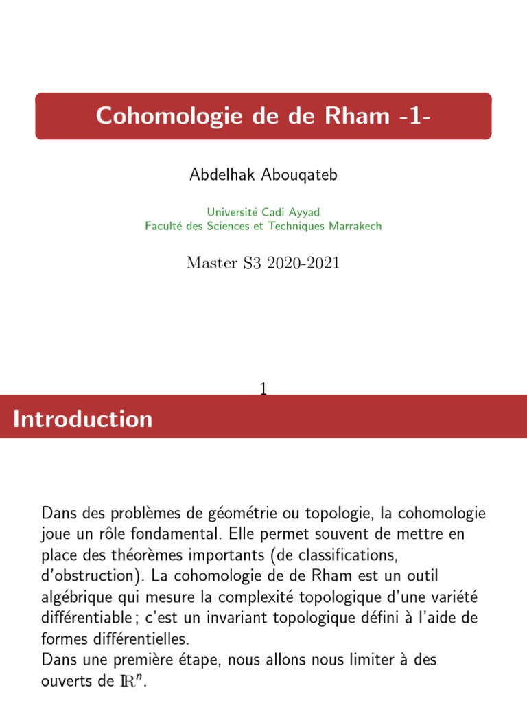 Cours 1 Coho de Rham | PDF | Algèbre générale | Géométrie différentielle