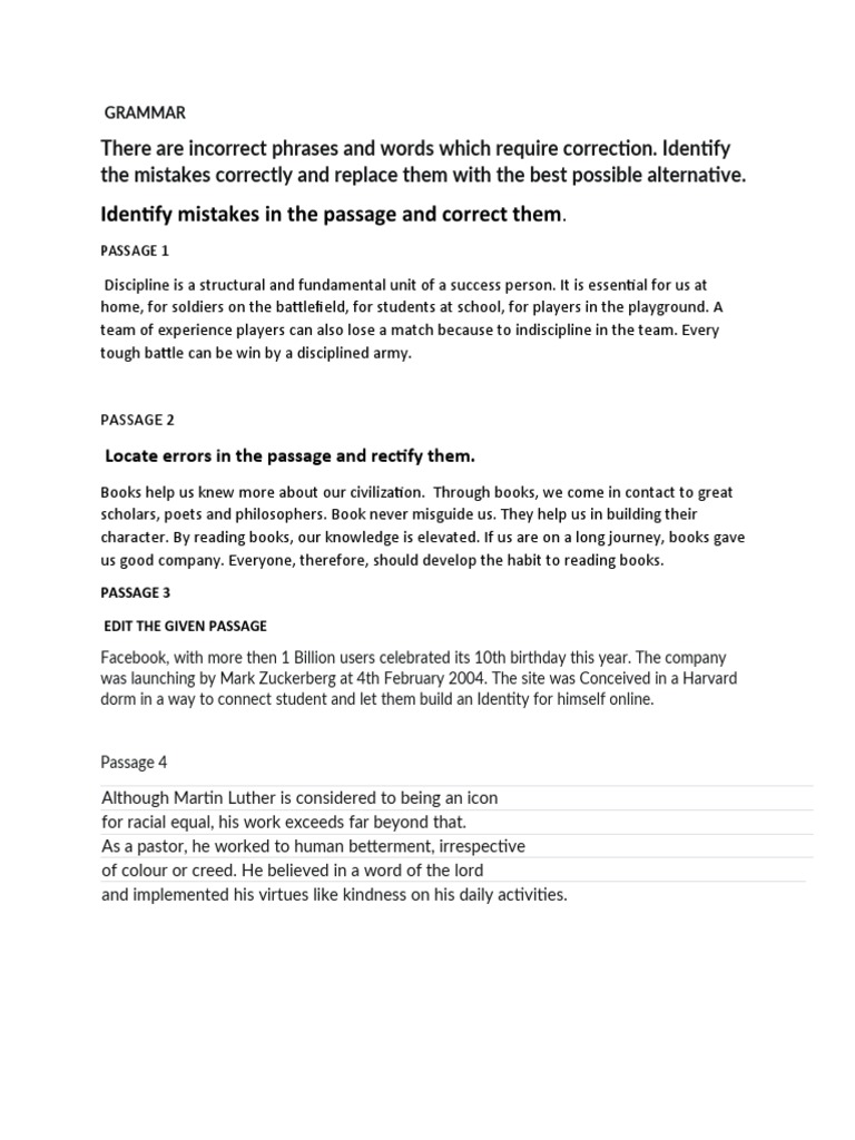 Identify Mistakes in The Passage and Correct Them | PDF
