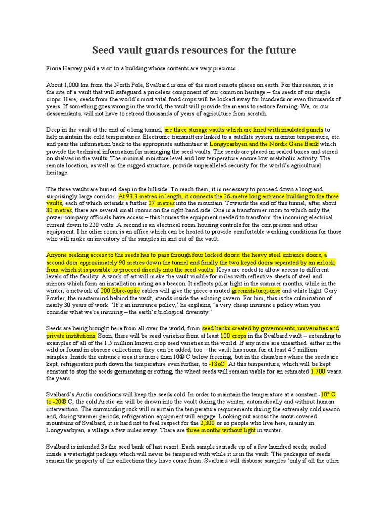 Seed Vault Guards Resources For The Future | PDF | Social Science ...