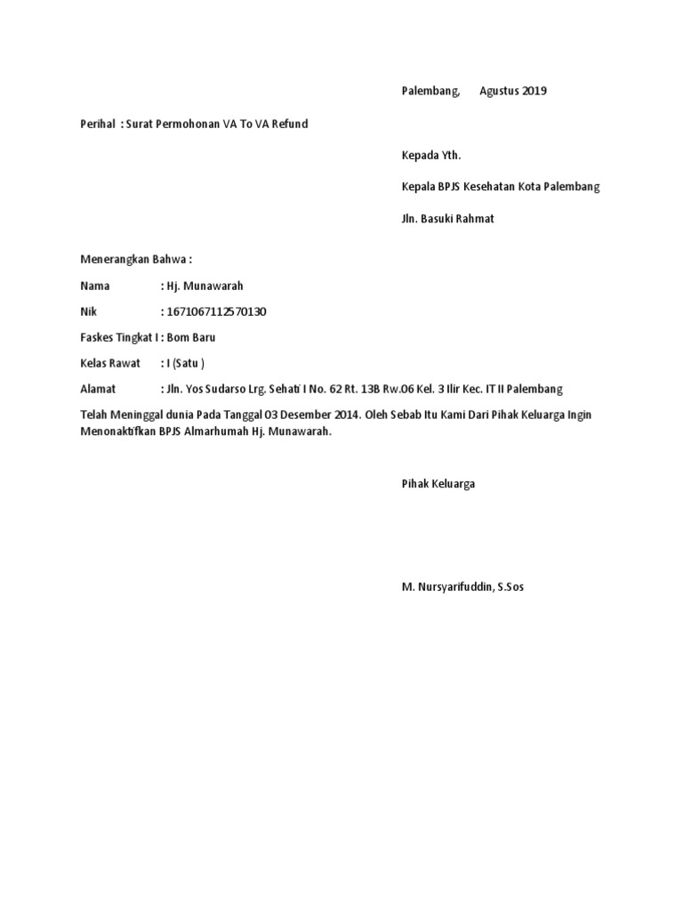 Surat Keterangan Bpjs Refund | PDF