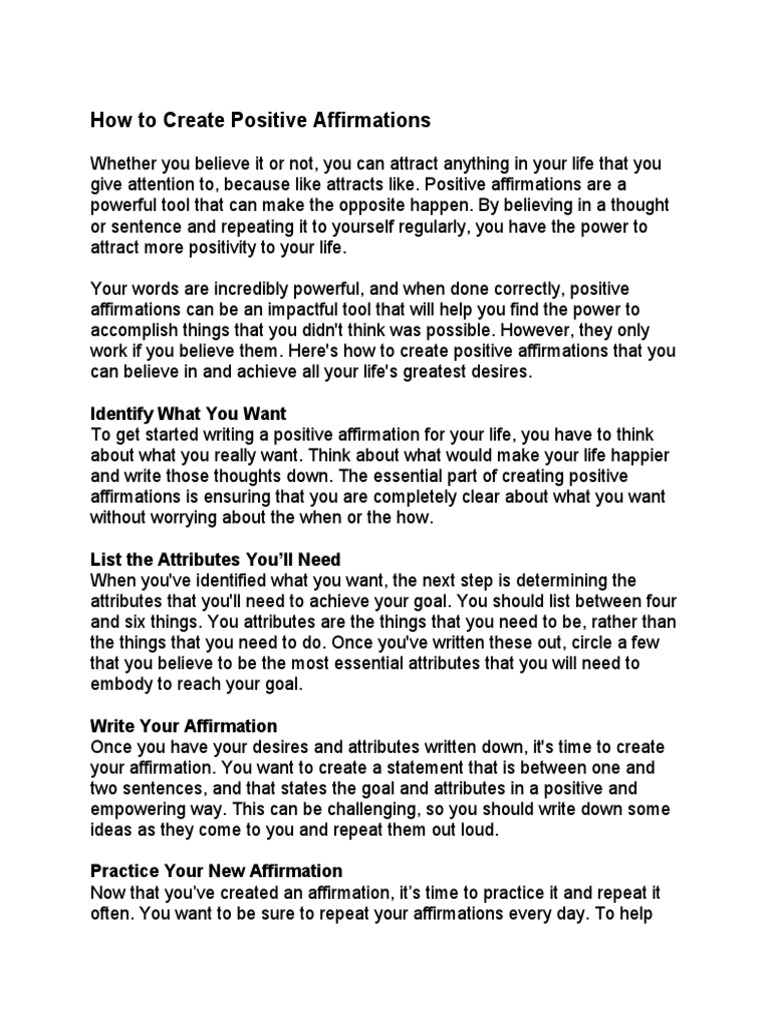 Create Effective Positive Affirmations | PDF | Affirmations (New Age ...