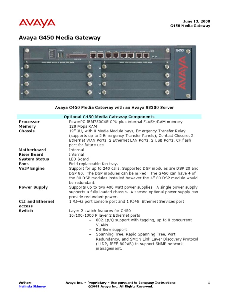 Avaya G450 Media Gateway With An Avaya S8300 Server | PDF | Modem ...