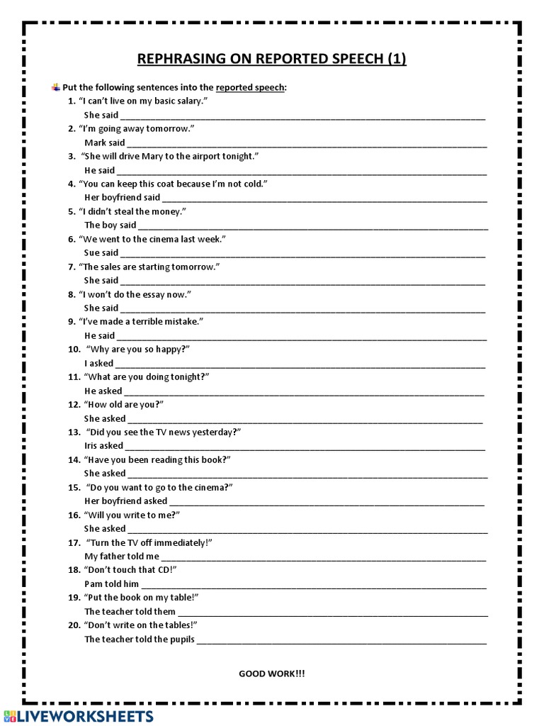 Rephrasing On Reported Speech | PDF