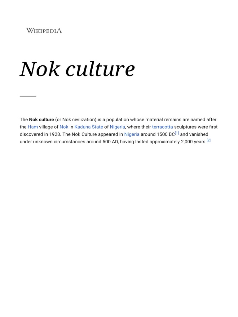 Nok Culture - Wikipedia | PDF