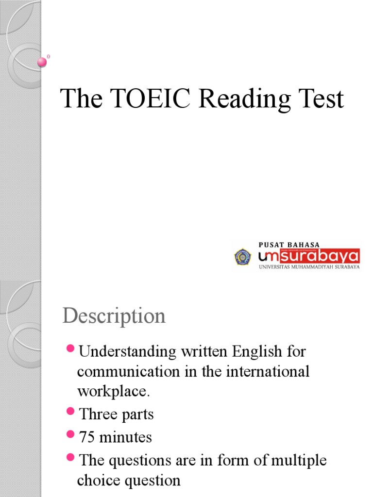 The TOEIC Reading Test | PDF | Reading Comprehension | Communication