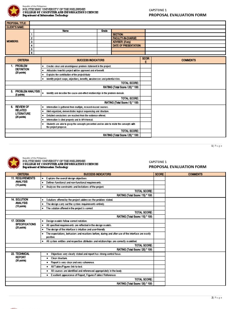 Capstone Project Proposal Evaluation Form | PDF | Information | Evaluation