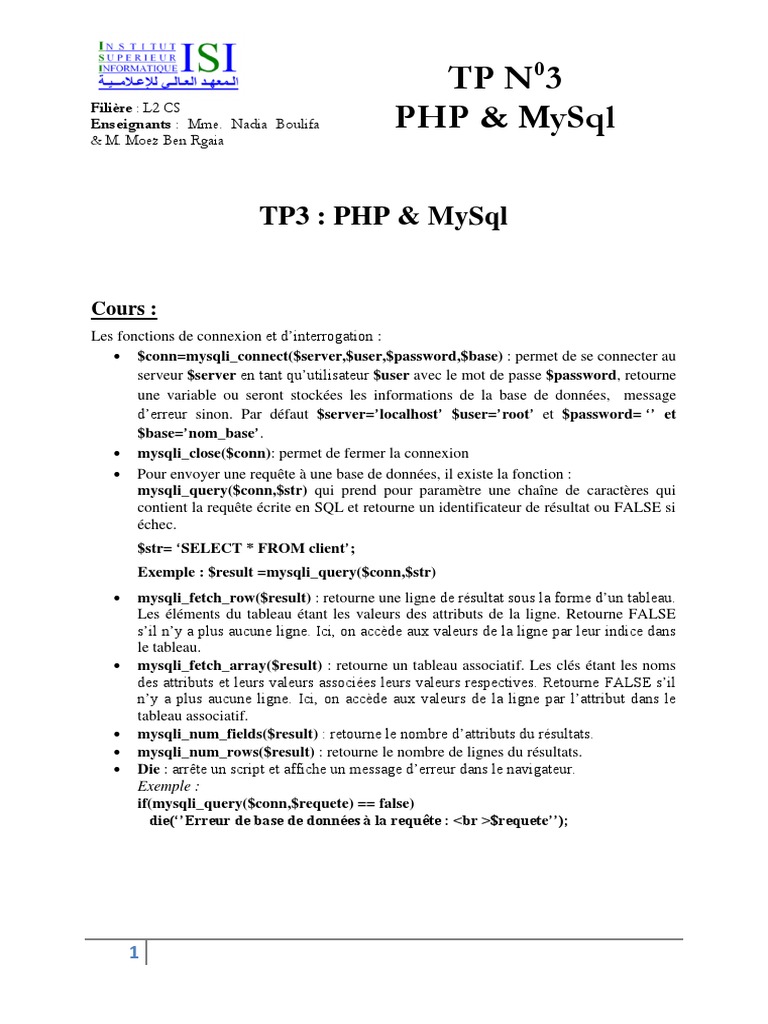 TP 3 | PDF | PHP | MySQL