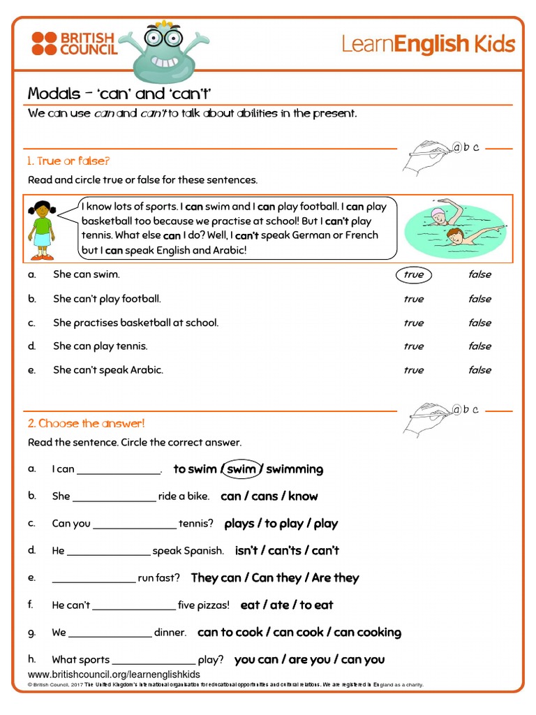 Grammar Practice Modals Can and Cant Worksheet | PDF | Cognitive ...