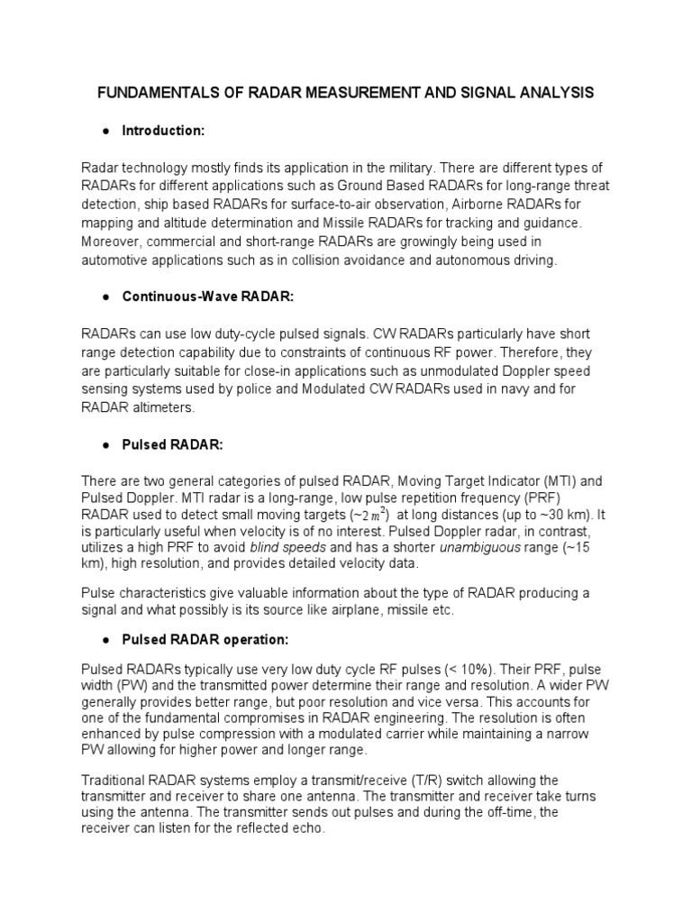 Fundamentals of Radar Measurement and Signal Analysis | PDF | Radar ...