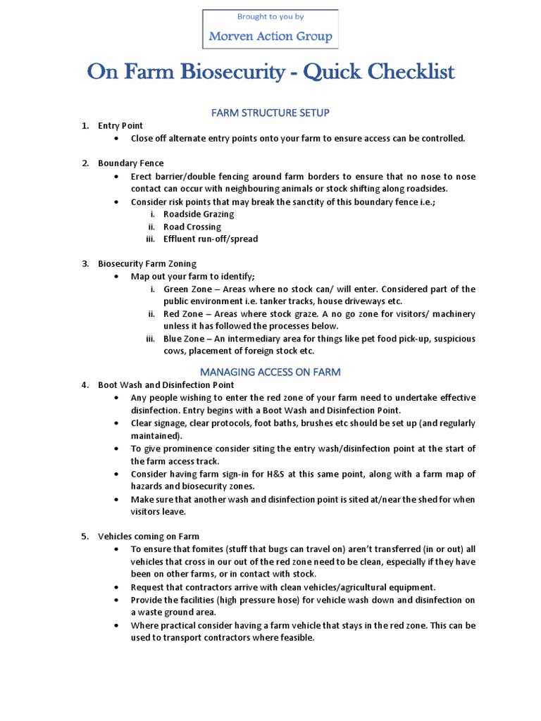 On Farm Biosecurity - Quick Checklist | PDF | Personal Protective ...