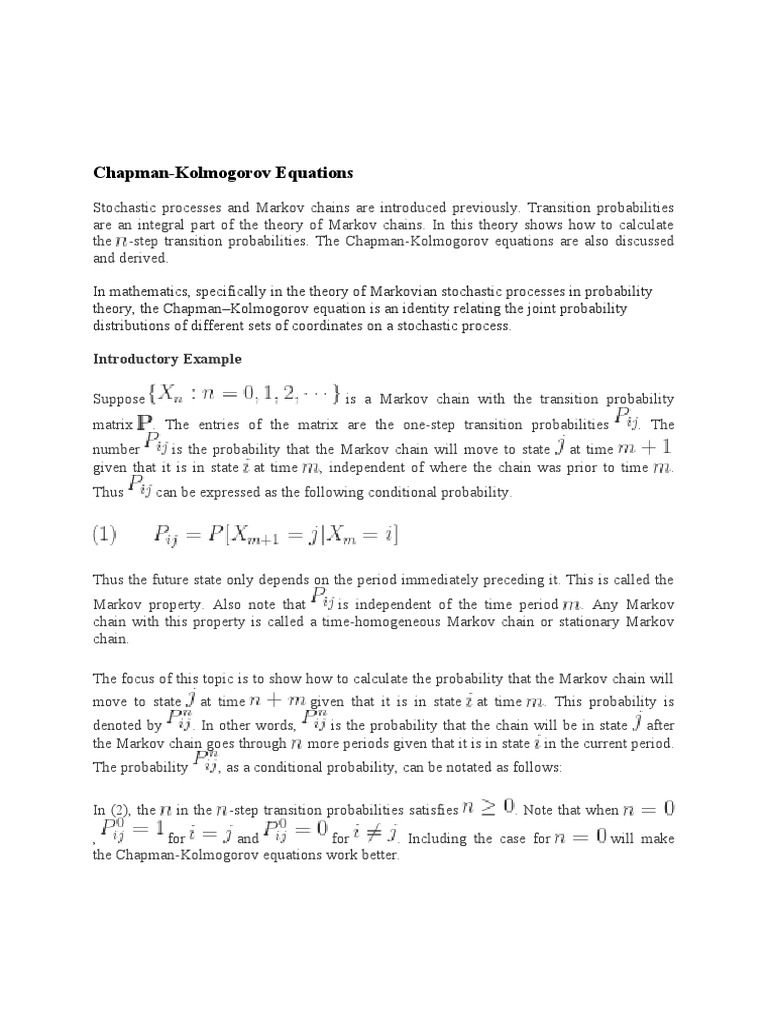 Chapman Kolmogorov Equations | PDF | Markov Chain | Matrix (Mathematics)