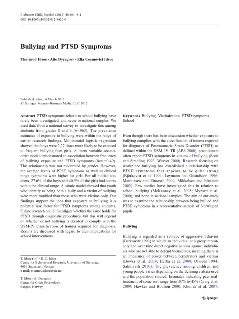 Bullying and PTSD Symptoms | PDF | Psychological Trauma | Mental Disorder
