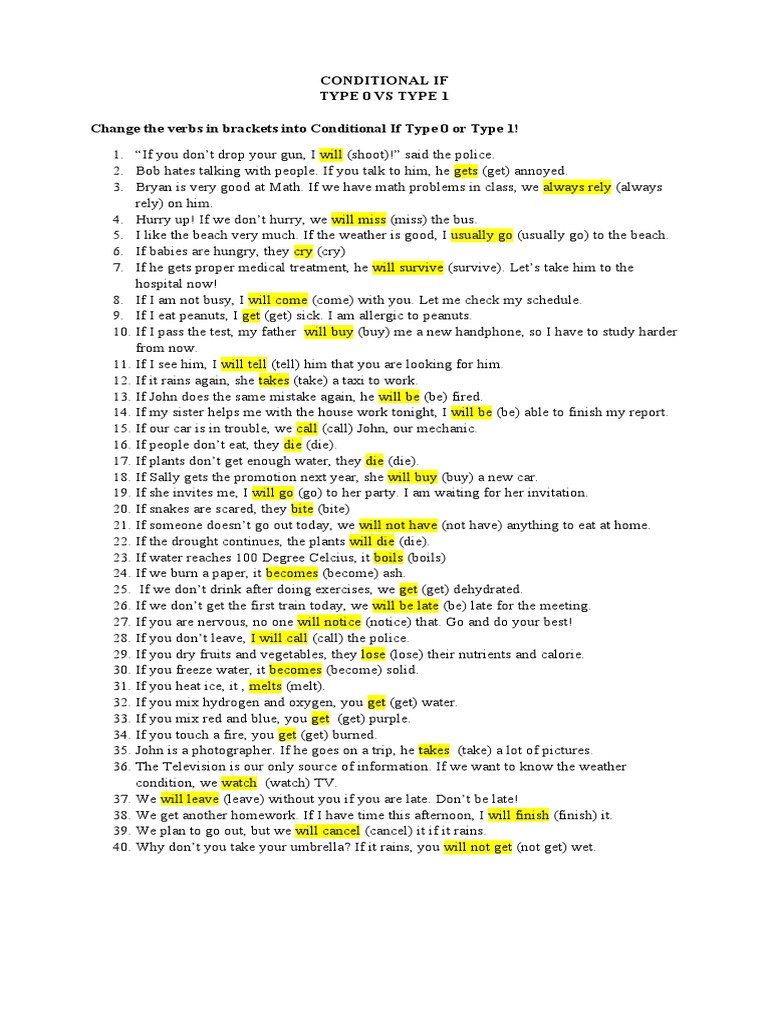 Conditional If Type 0 and Type 1 Sentences | PDF | Water
