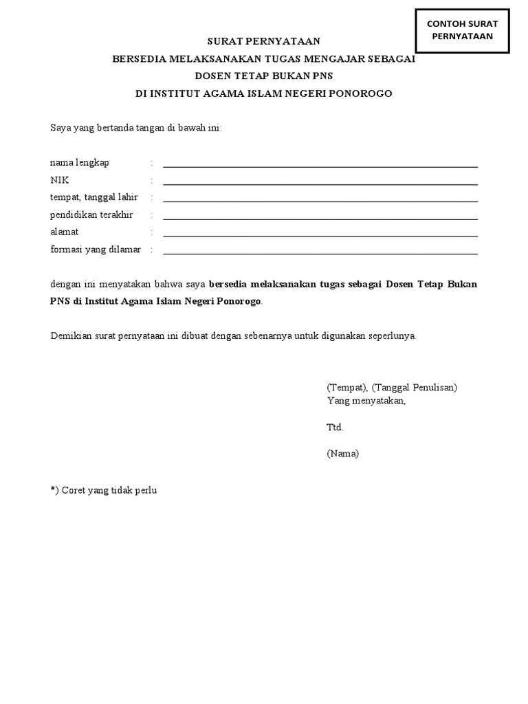 Contoh Surat Pernyataan | PDF
