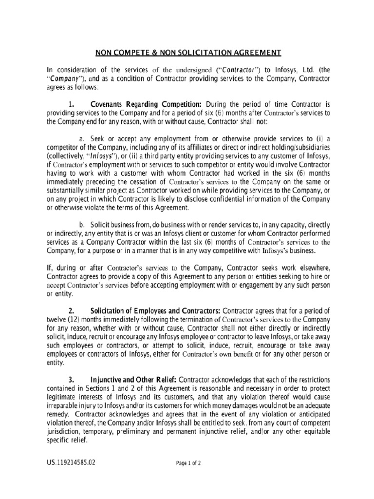 Infosys Non-Compete Agreement Signed | PDF | Law