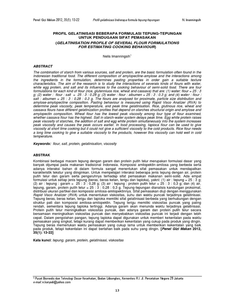 Profil Gelatinisasi Beberapa Formulasi Tepung-Tepungan Untuk Pendugaan ...