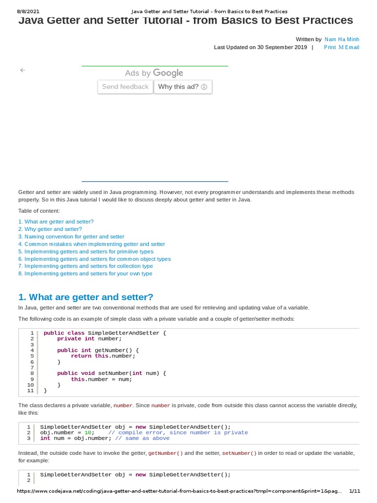 Java Getter And Setter Tutorial From Basics To Best Practices Pdf Class Computer