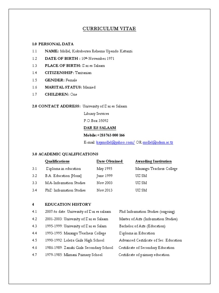 CV Sample Udsm | PDF | Libraries | Tanzania
