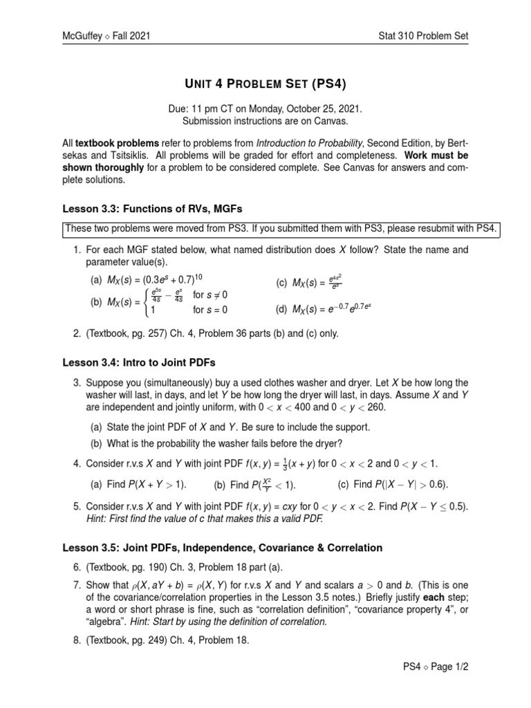 Unit 4 Problem Set | PDF | Mean | Probability Density Function