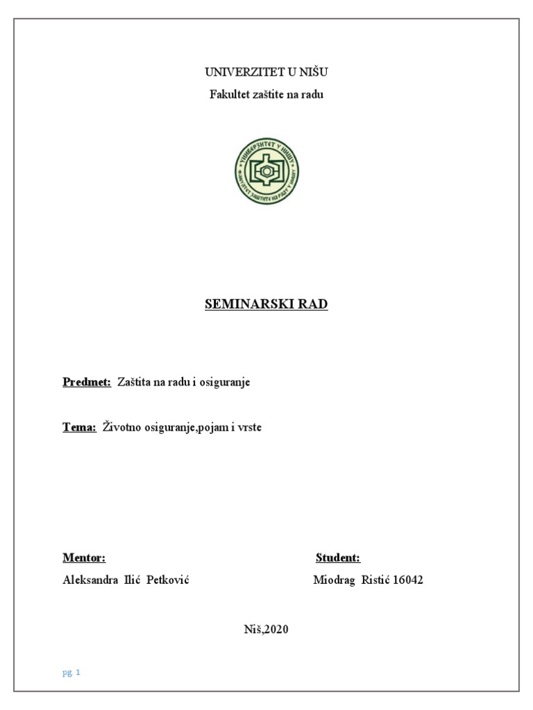 Zivotno-Osiguranje - Seminarski | PDF