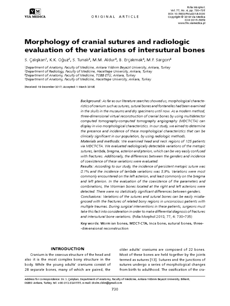 Morphology of Cranial Sutures and Radiologic | PDF | Skull | Radiology