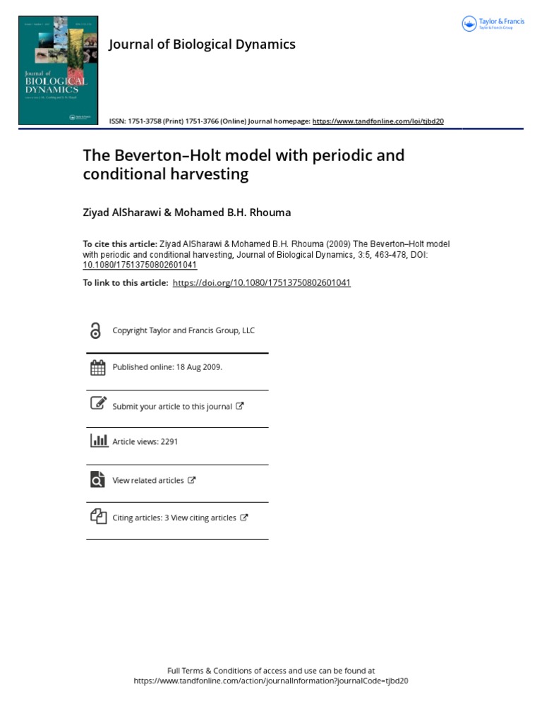 The Beverton Holt Model With Periodic and Conditional Harvesting | PDF ...