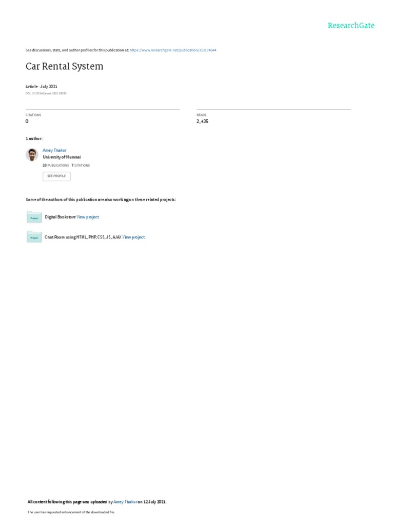Car Rental System | PDF | Databases | Feasibility Study