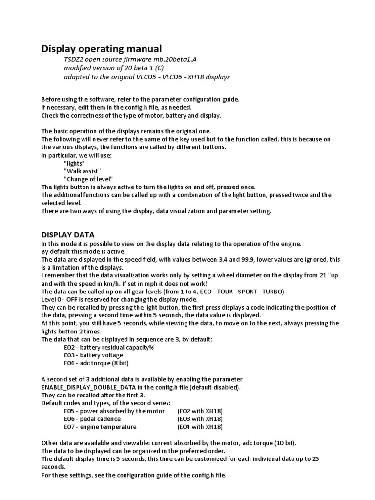 Display Operating Manual | PDF | Electric Motor | Parameter (Computer ...