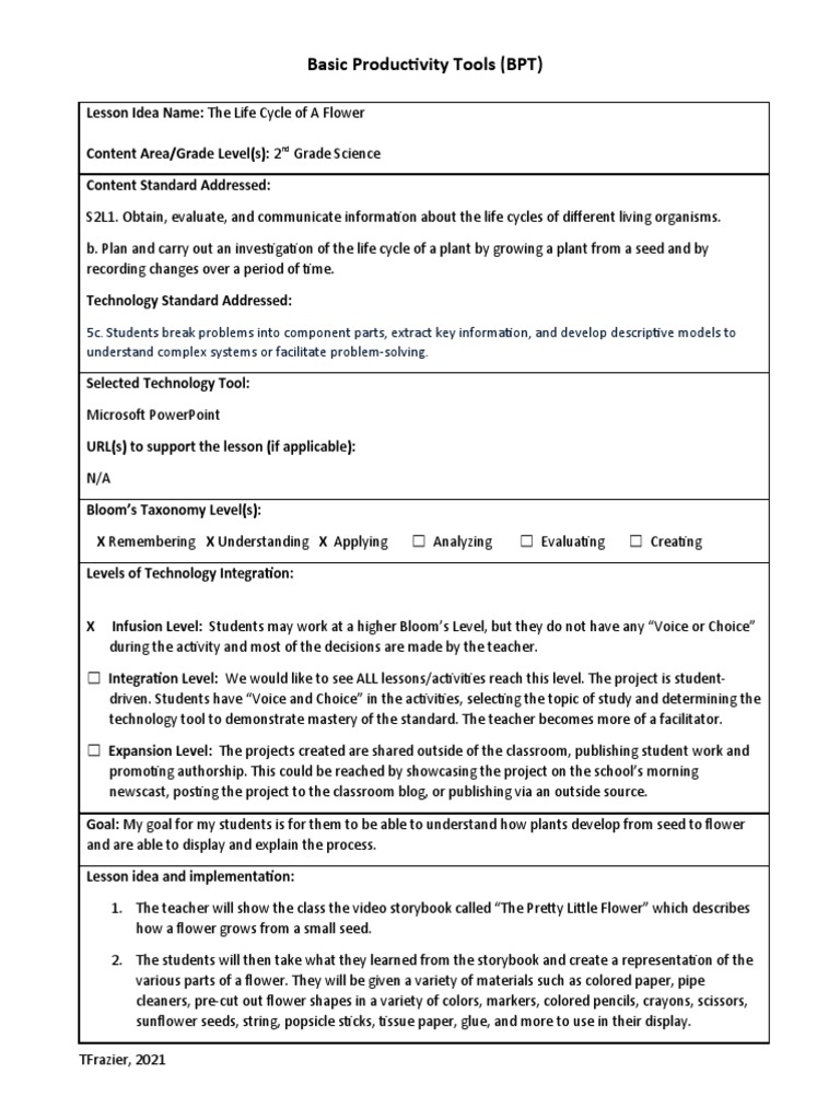 m05 Basic Productivity Tools Lesson Idea Template 2021 1 1 | PDF | Behavior Modification | Cognition