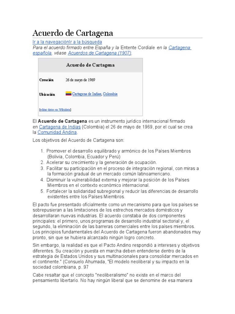 Acuerdo de Cartagena: Creación y Objetivos | PDF | Colombia | Comunidad ...