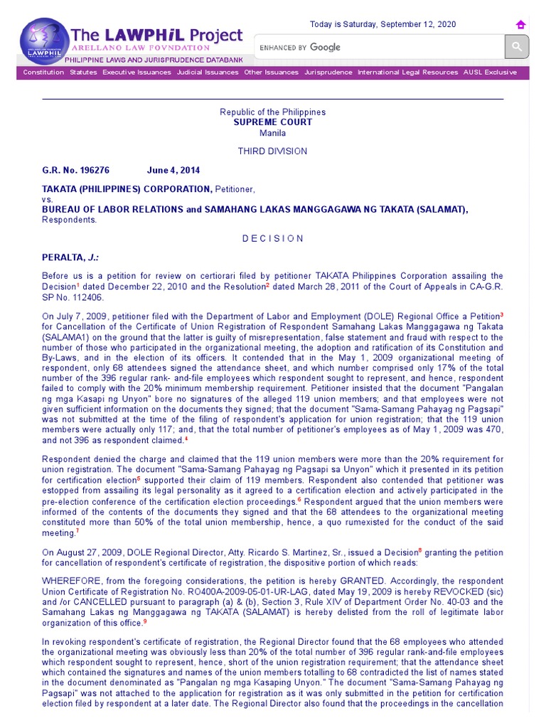 Takata Corporation Vs BLR | PDF | Certiorari | Employment