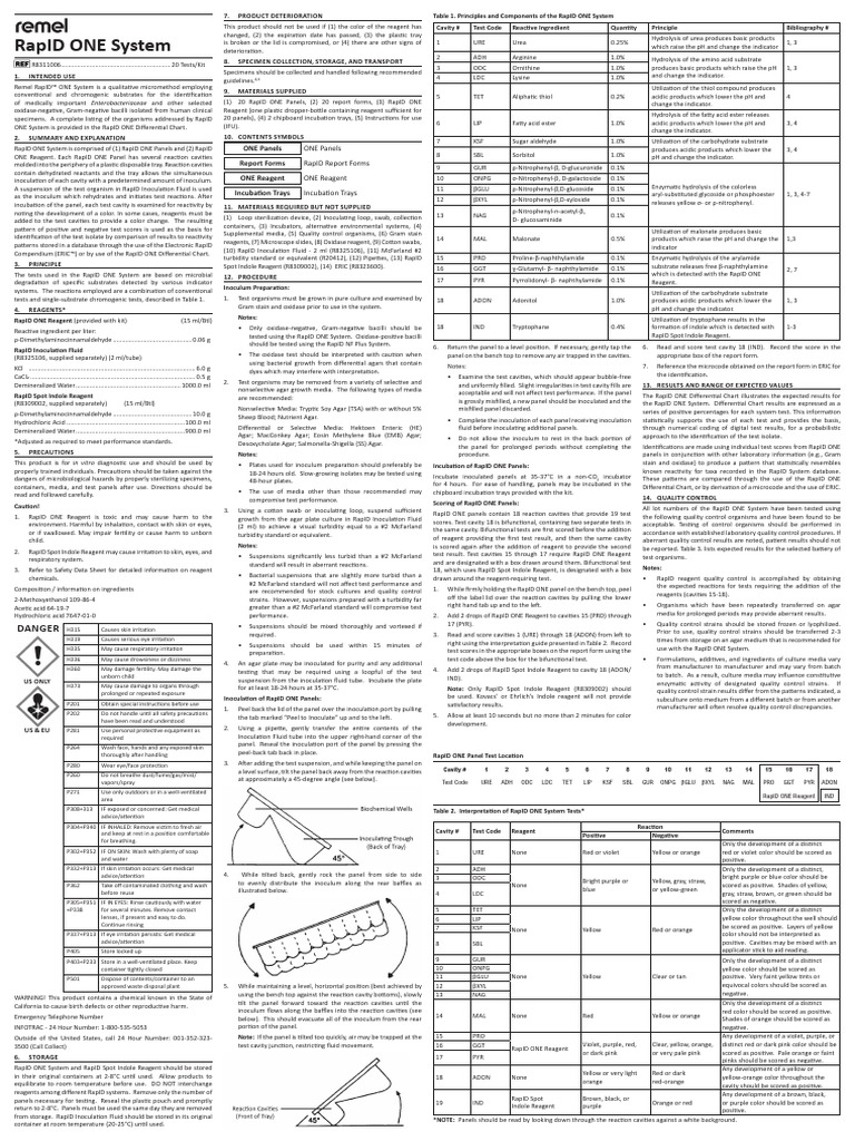 Rapid One System: One Panels Report Forms One Reagent Incubation Trays ...