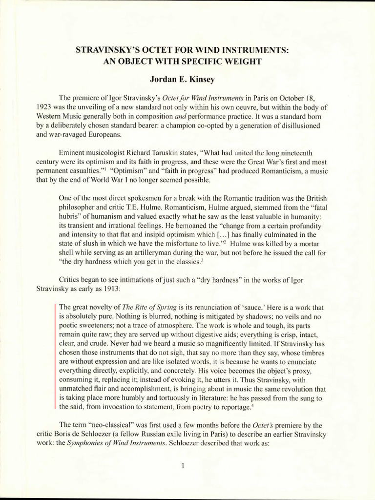 Stravinsky's Octet For Wind Instruments - Kinsey | PDF | Musical ...