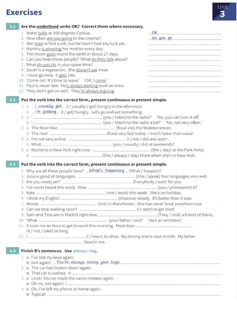 Sprawdzian - Present Simple, Present Continuous, Present Perfect Simple ...