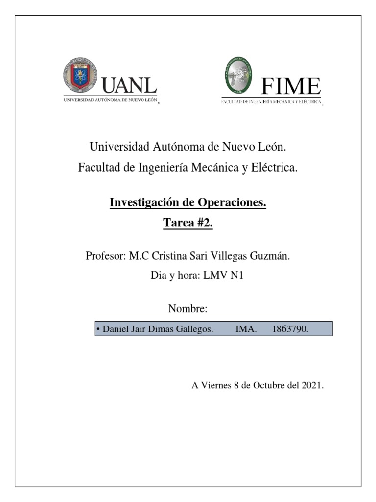 Tarea 2 Inv de Operaciones | PDF | Matemáticas | Modelo matemático
