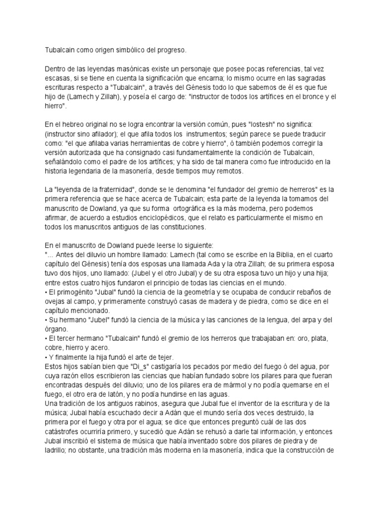 Tubalcain como origen del progreso técnico | PDF | Masonería | Biblia