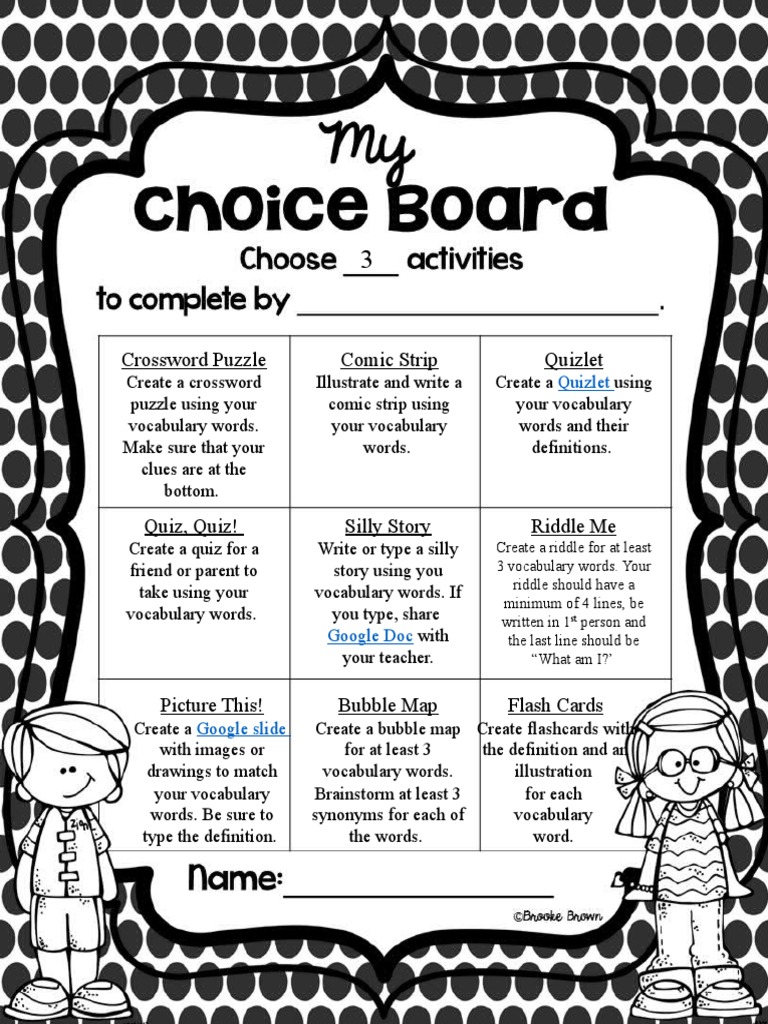 Vocabulary Choice Board | PDF | Foreign Language Studies | General Fiction