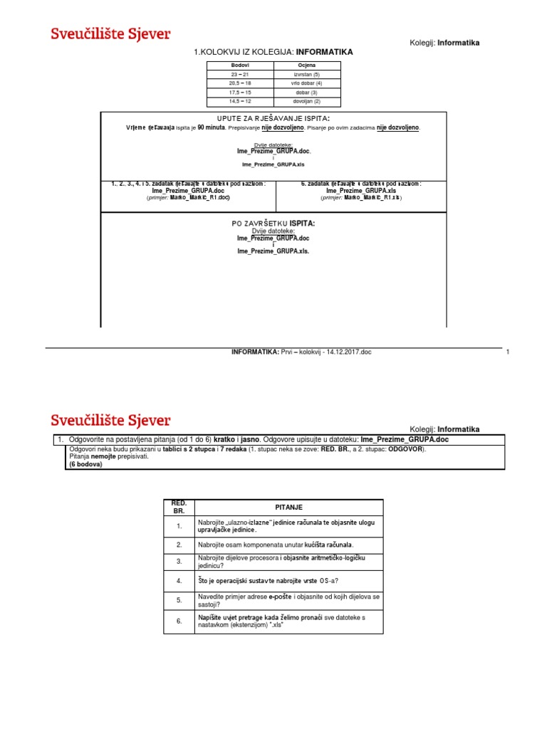 Primjer 1. Kolokvija | PDF
