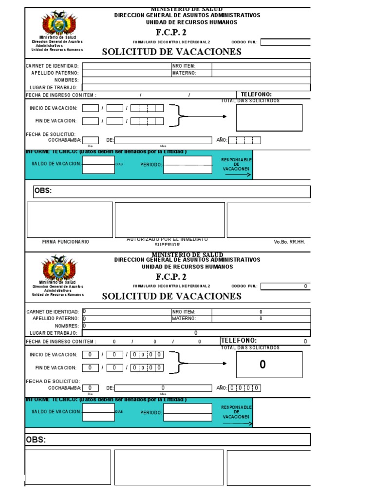Formulario de Vacaciones - Softcom Con Formula | PDF