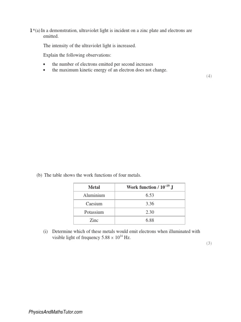 Photoelectric Effect & Atomic Spectra 2 QP | PDF | Photoelectric Effect ...