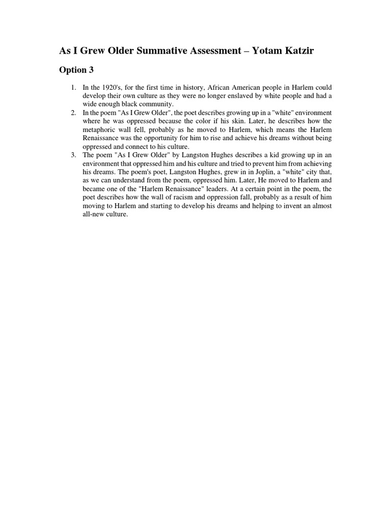 As I Grew Older Summative Assessment | PDF