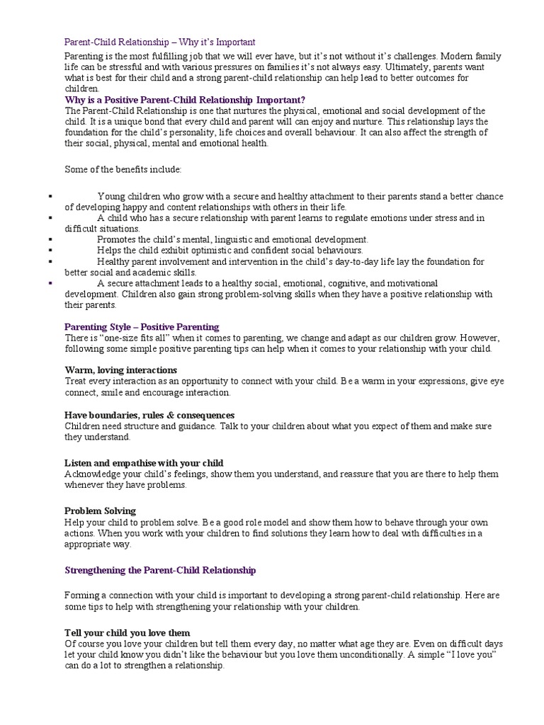 Why Is A Positive Parent Child Relationship Important Pdf