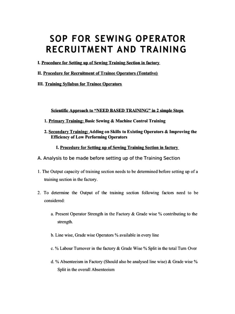 Sewing Operator Training SOP Guide | PDF | Sewing Machine | Textiles