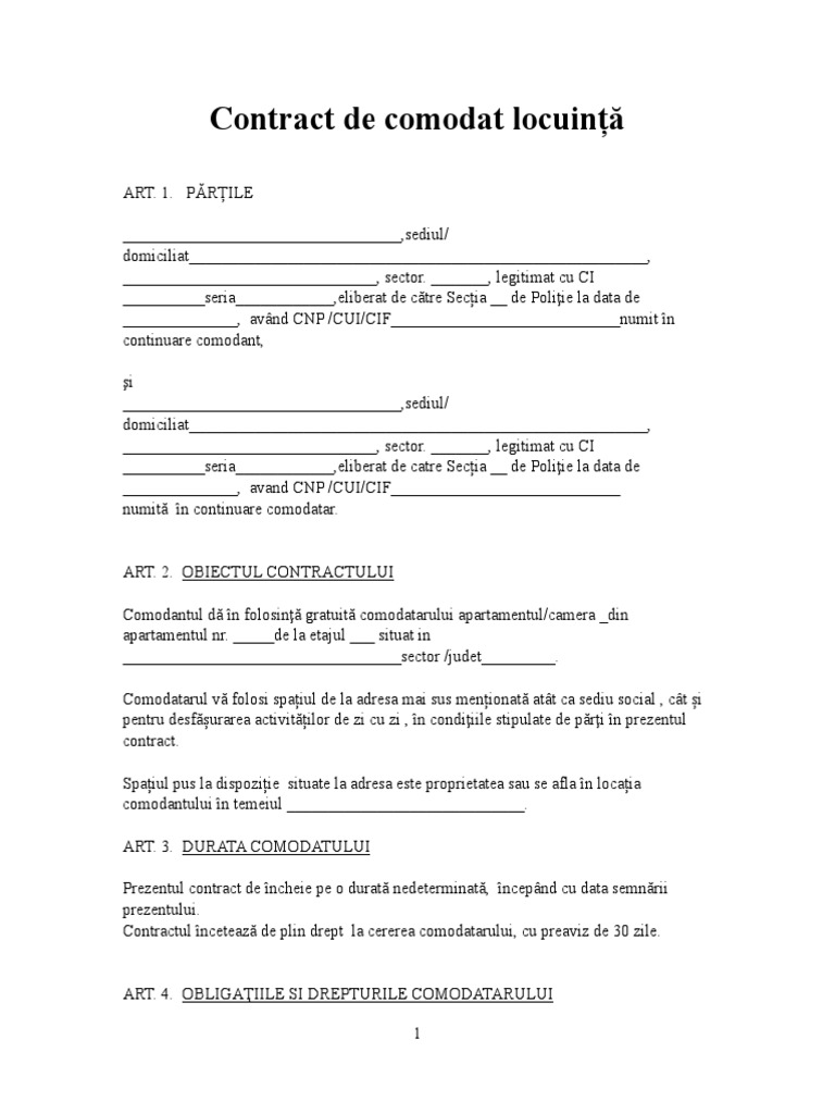 Contract de Comodat Locuinta | PDF